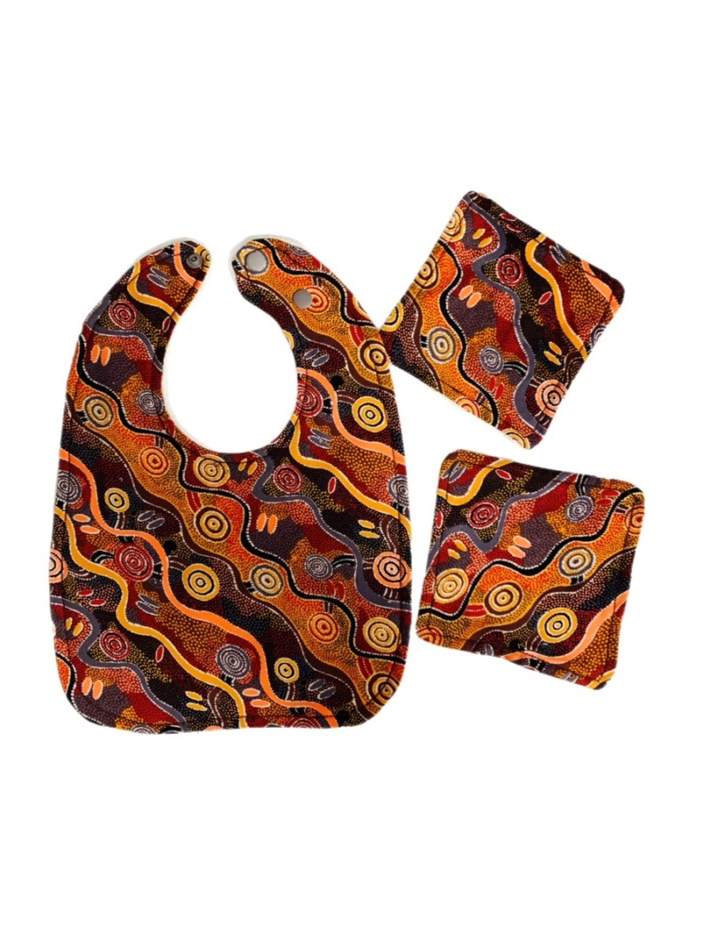 Handmade Cotton Baby Bib + 2 Reusable Wipes - Indigenous / Aboriginal ...