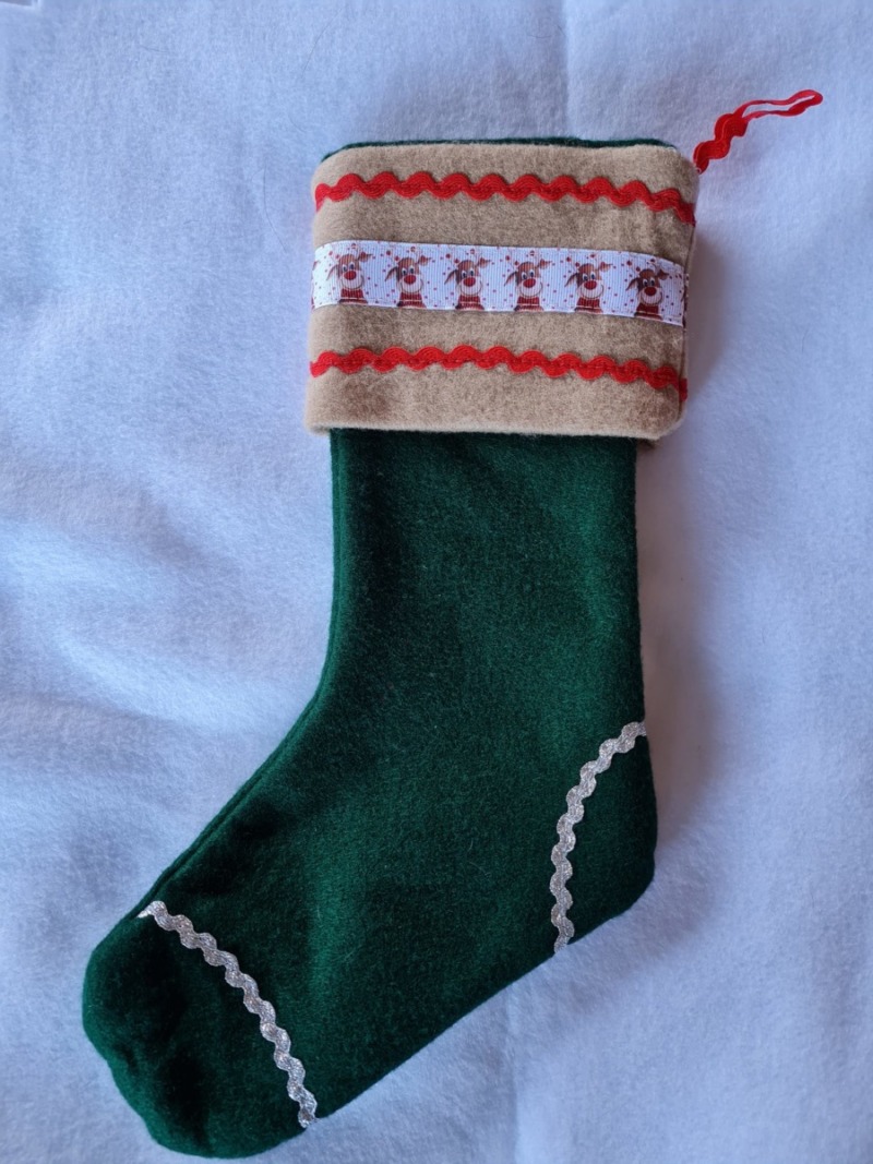 Dark green handmade Christmas stocking with reindeer trim ⋆ Spend With ...