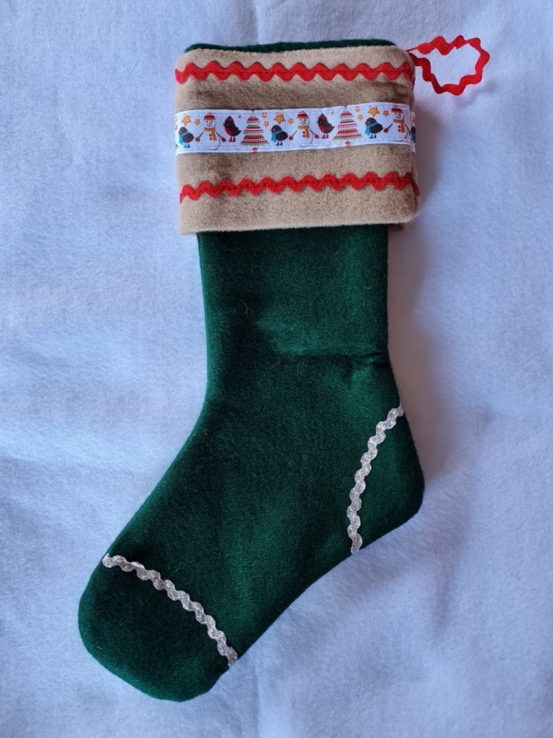 Christmas stocking green with bird and Christmas tree trim ⋆ Spend With ...