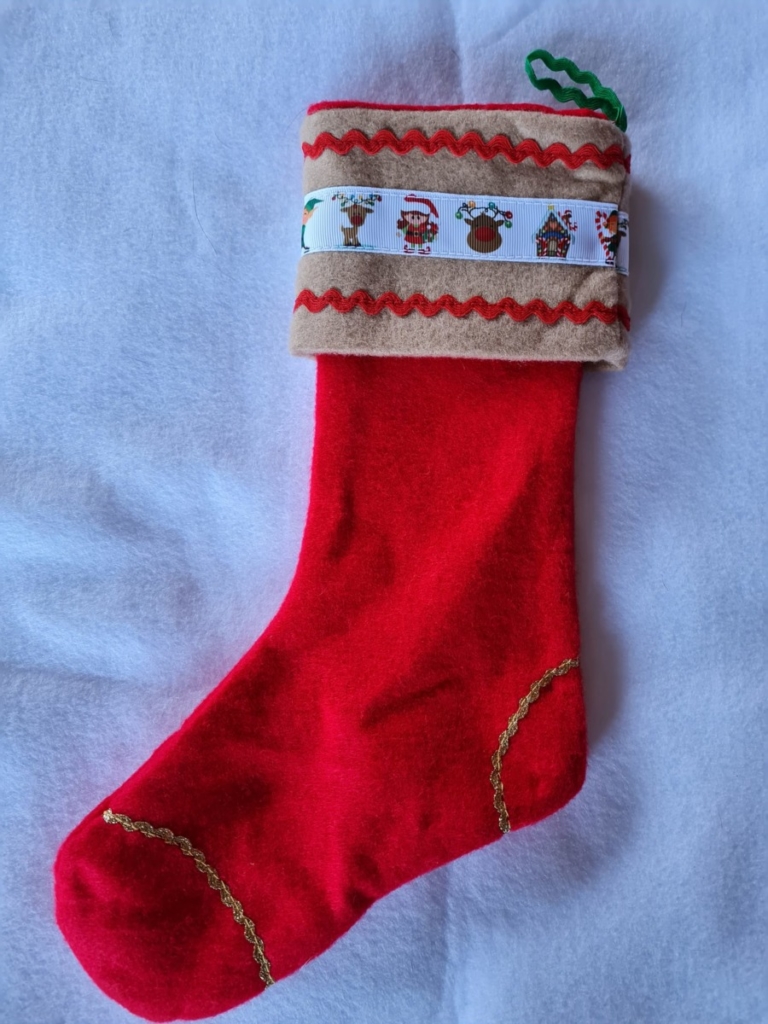 Christmas stocking red with elf and reindeer trim - handmade ⋆ Spend ...