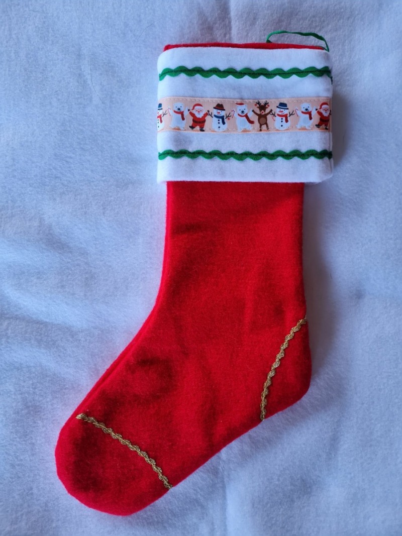 Christmas stocking red with Santa and snowman trim - handmade ⋆ Spend ...