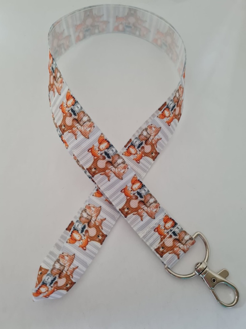 Woodland animal, fox, deer, bear print lanyard / Id holder / badge ...