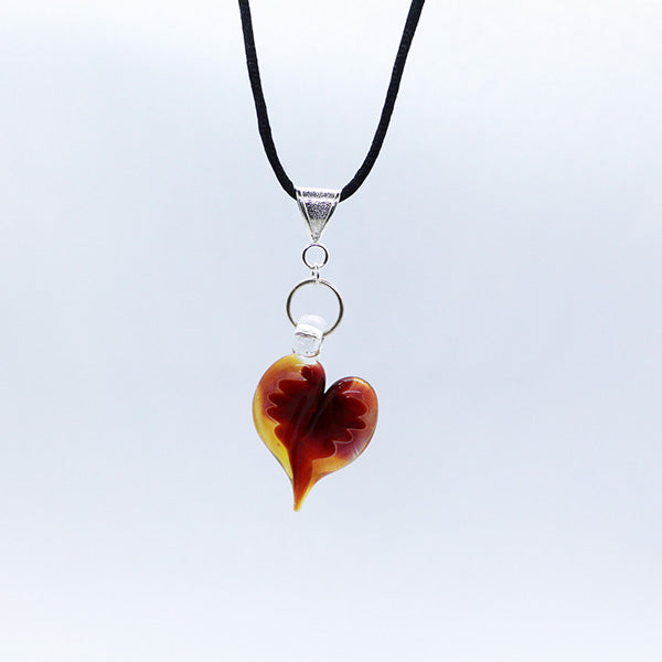 Fire Orange Artisan Heart offset pendant on black satin cord ⋆ Spend ...