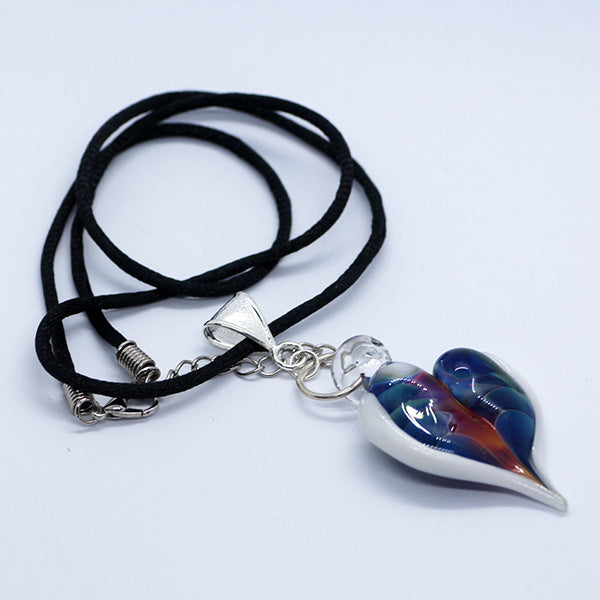 White, Blue & Red Artisan Heart offset pendant on black satin cord ⋆ ...