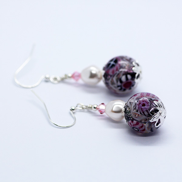 Handmade Artisan Glass pink & brown tones with natural pearl & pink ...