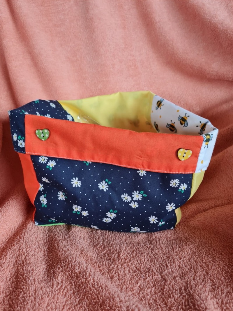 Soft fabric storage basket with bee and flower print ⋆ Spend With Us ...