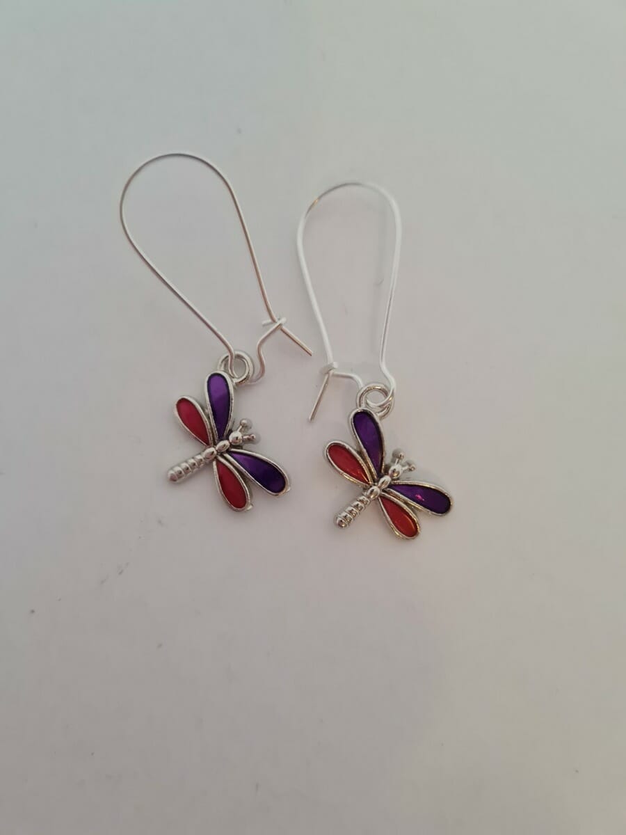 Silver red and purple dragonfly charm dangle earrings ⋆ Spend With Us ...