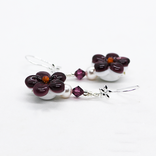 Maroon Daisy Flower Artisan Glass Earring ⋆ Spend With Us - Buy From a ...