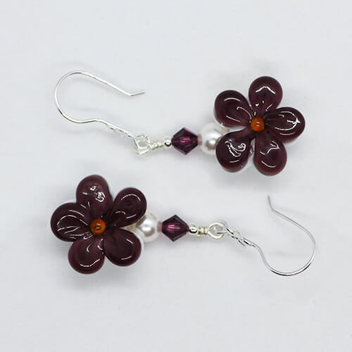 Maroon Daisy Flower Artisan Glass Earring ⋆ Spend With Us - Buy From a ...
