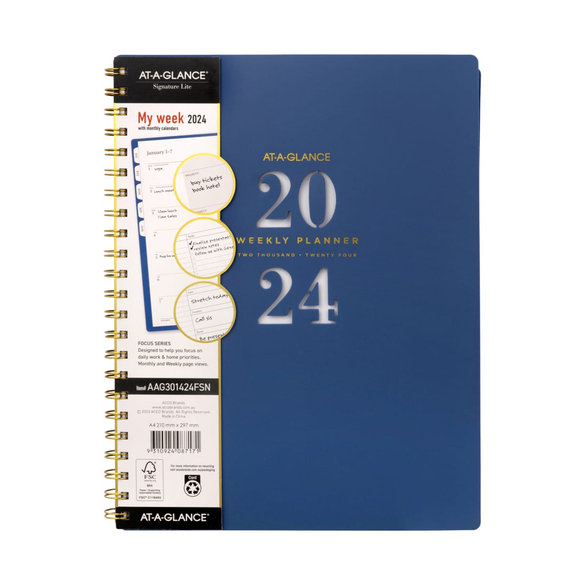 2024 At A Glance A4 Focus Week To Open Signature Diary Planner - Starry ...