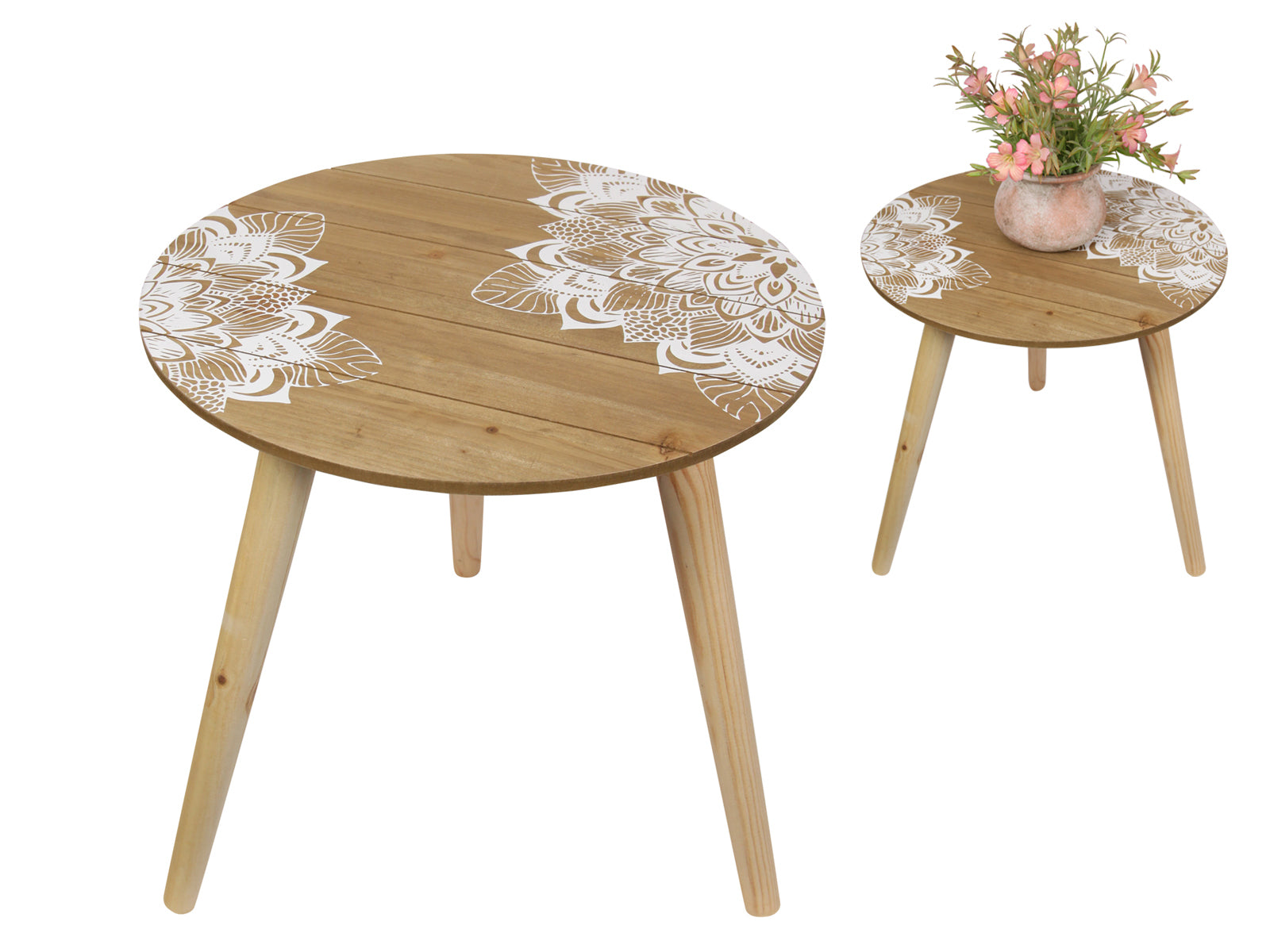 40cm Round Boho White Mandala Wooden Table ⋆ Spend With Us - Buy From a ...