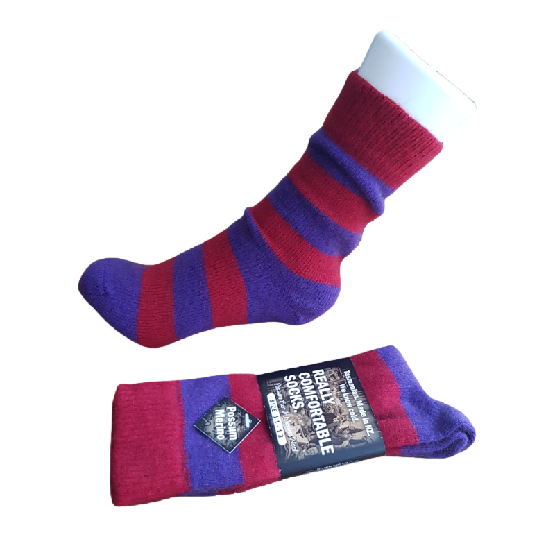 Possum Fur & Merino Wool Socks | Purple & Red Stripe | Size 6-10 ⋆ ...