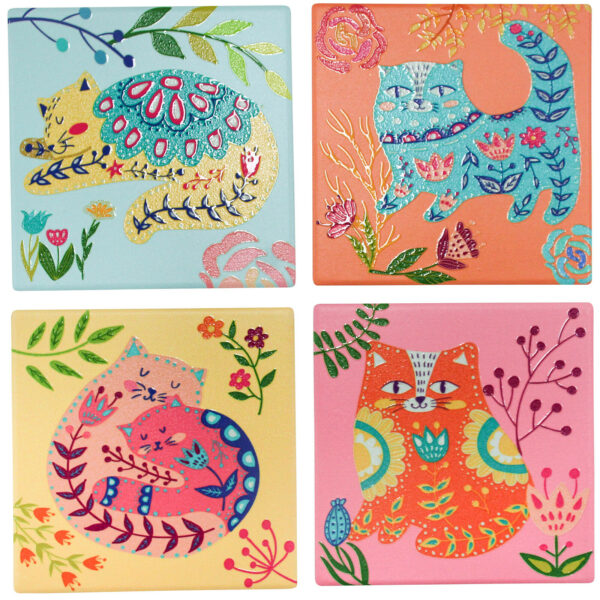 Ceramic Coasters | Groovy Cats | Set of 4 ⋆ Spend With Us - Buy From a ...