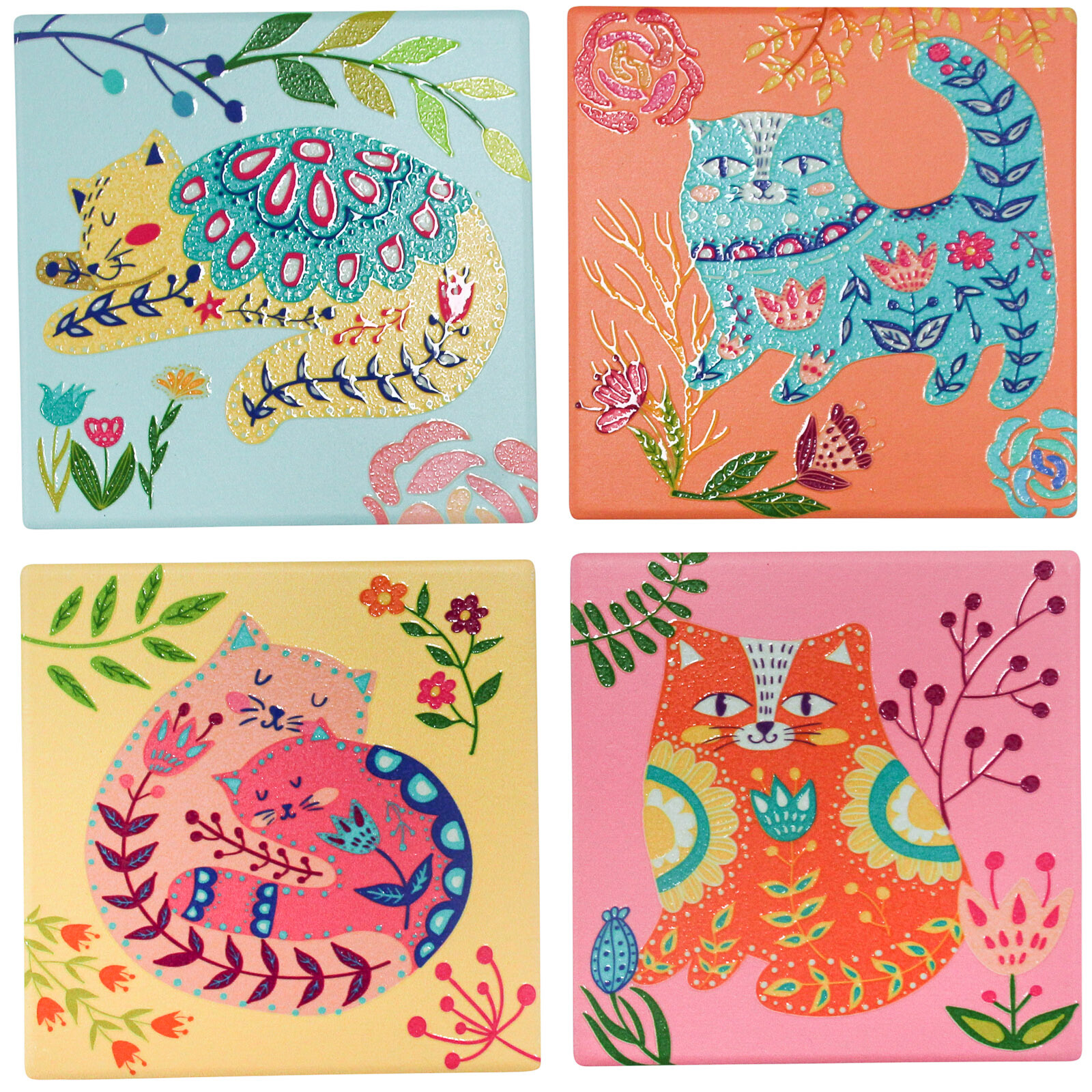 Ceramic Coasters | Groovy Cats | Set of 4 ⋆ Spend With Us - Buy From a ...