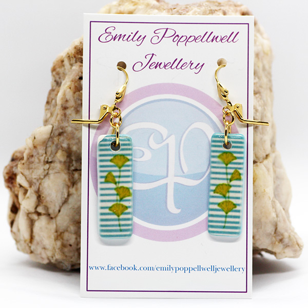 Handmade Light Blue Striped and Yellow Fan Flowers Enamel Focal Beads ...