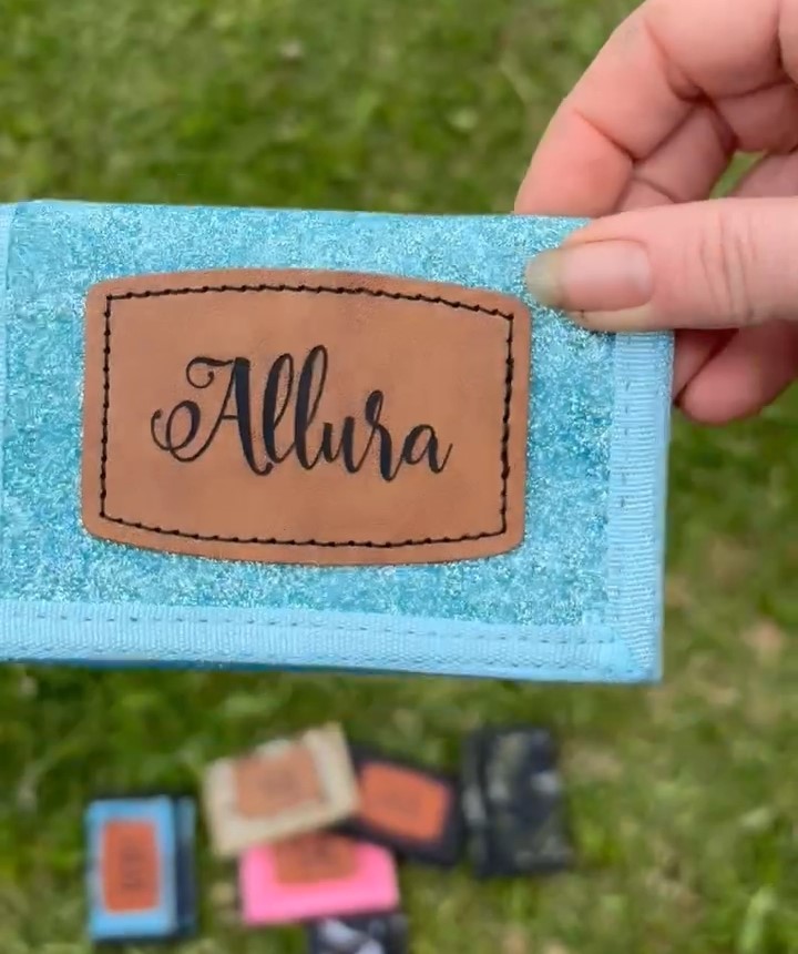 Wallet with leather patch personalised glitter blue ⋆ Spend With Us ...