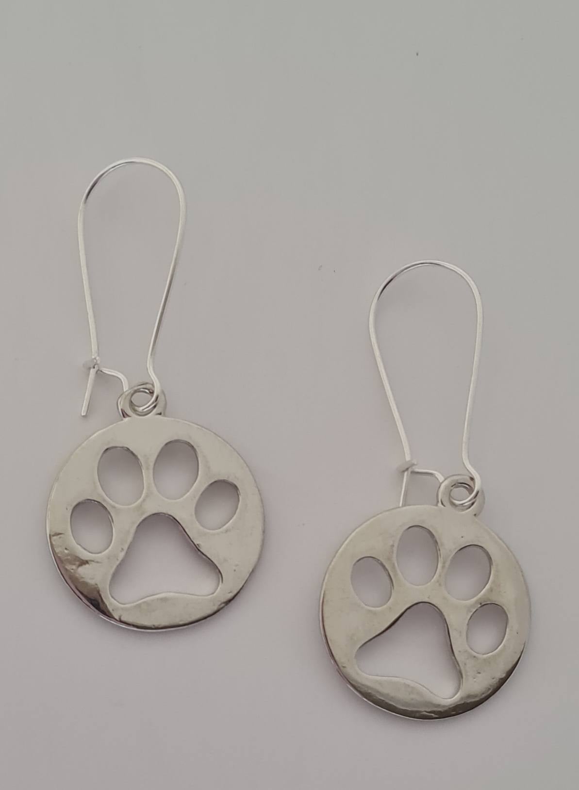 Silver round dog paw cut out dangle earrings ⋆ Spend With Us - Buy From ...