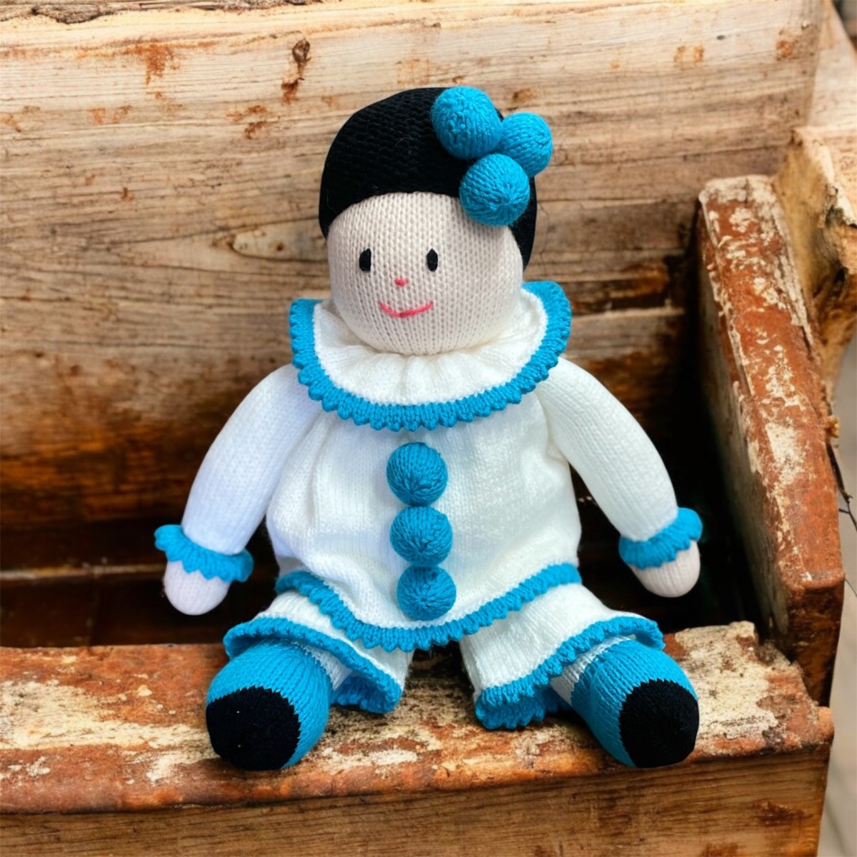Hand Knitted French Clown in Blue ⋆ Spend With Us - Buy From a Bush ...