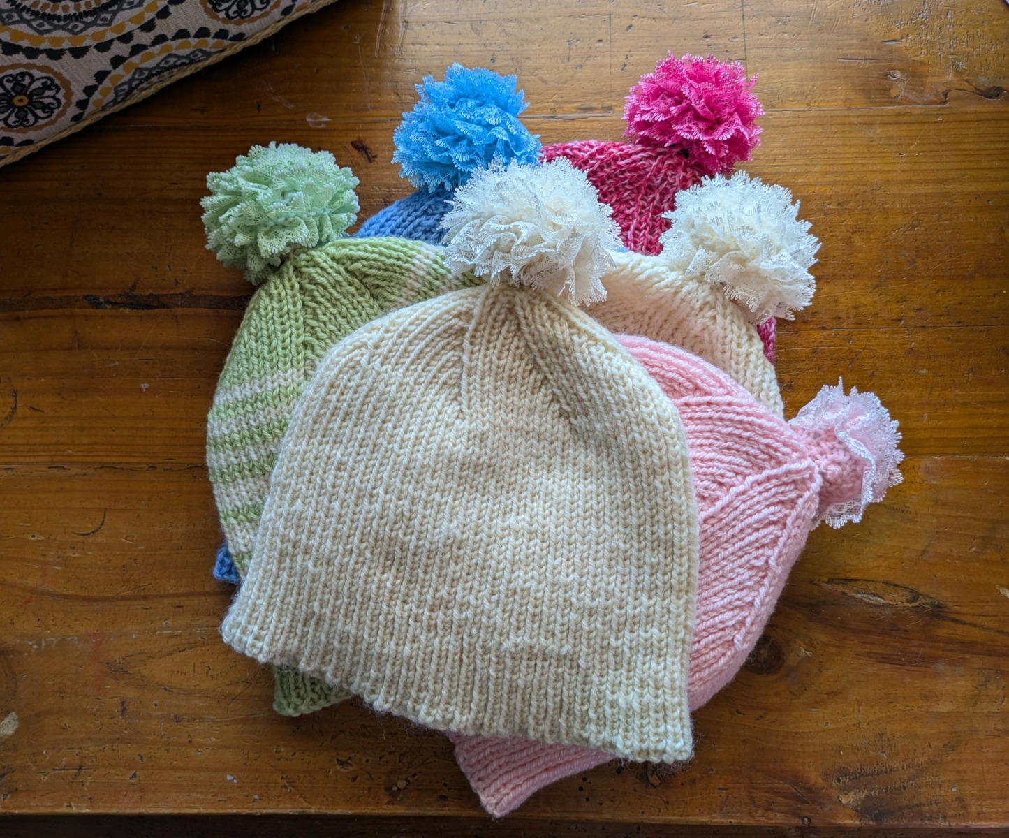 Lace Bobble Beanie. Sixties Style Single Rib Wool Beanie Lace Pom Pom ...