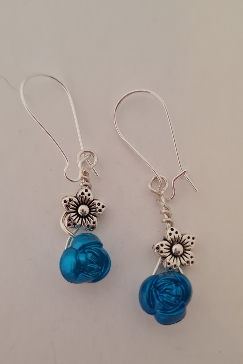 Silver and blue rose dangle earrings ⋆ Spend With Us - Buy From a Bush ...